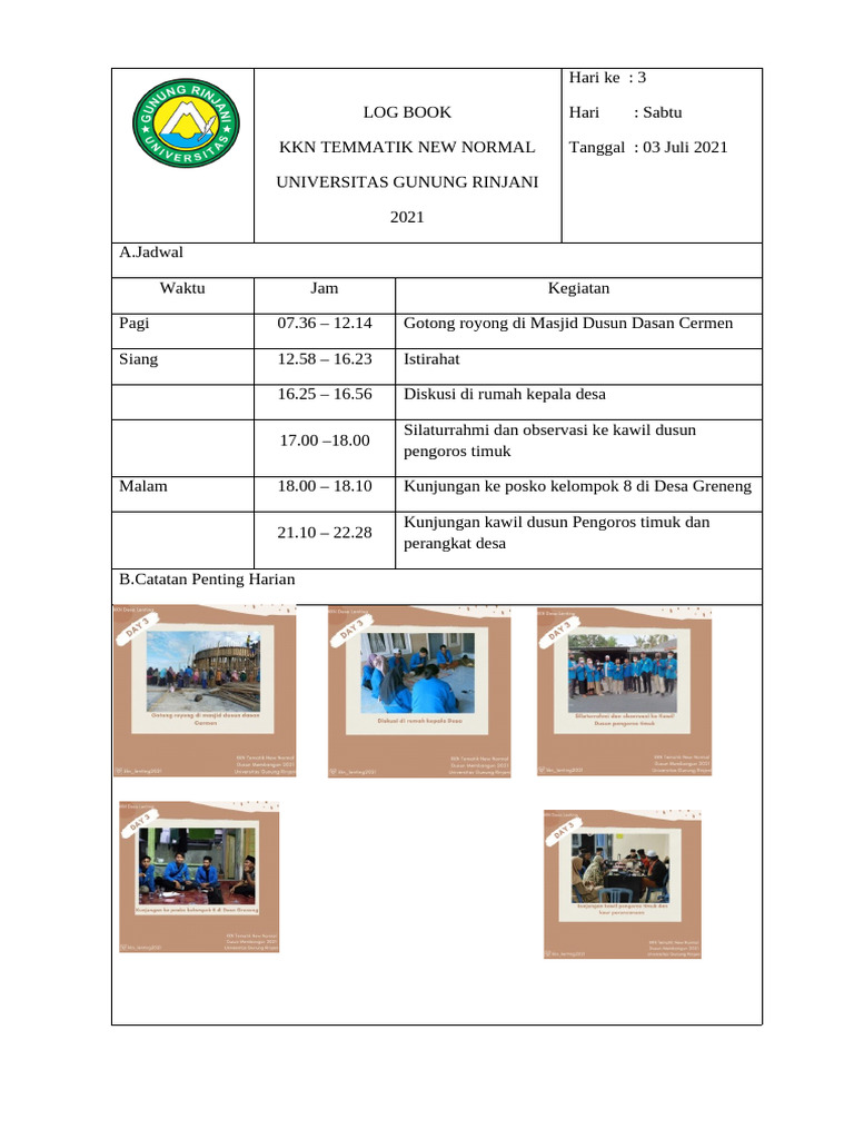Log Book KKN Desa Lenting Hari Ke 3 | PDF