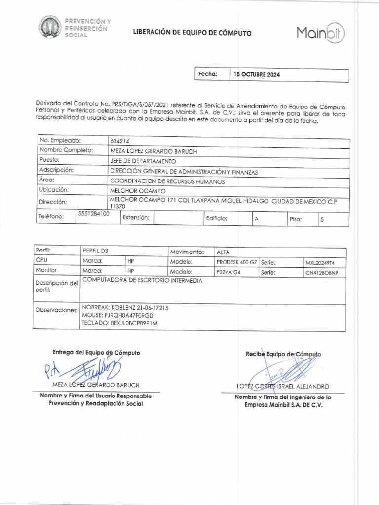 Liberacion de Equipo de Computo Gbml | PDF