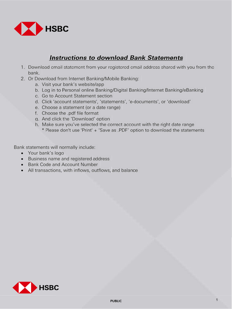Instruction To Download The Bank Statements.439b0015 | PDF