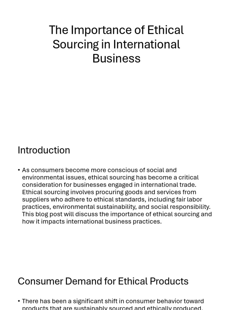 The Importance of Ethical Sourcing in International Business (Published ...