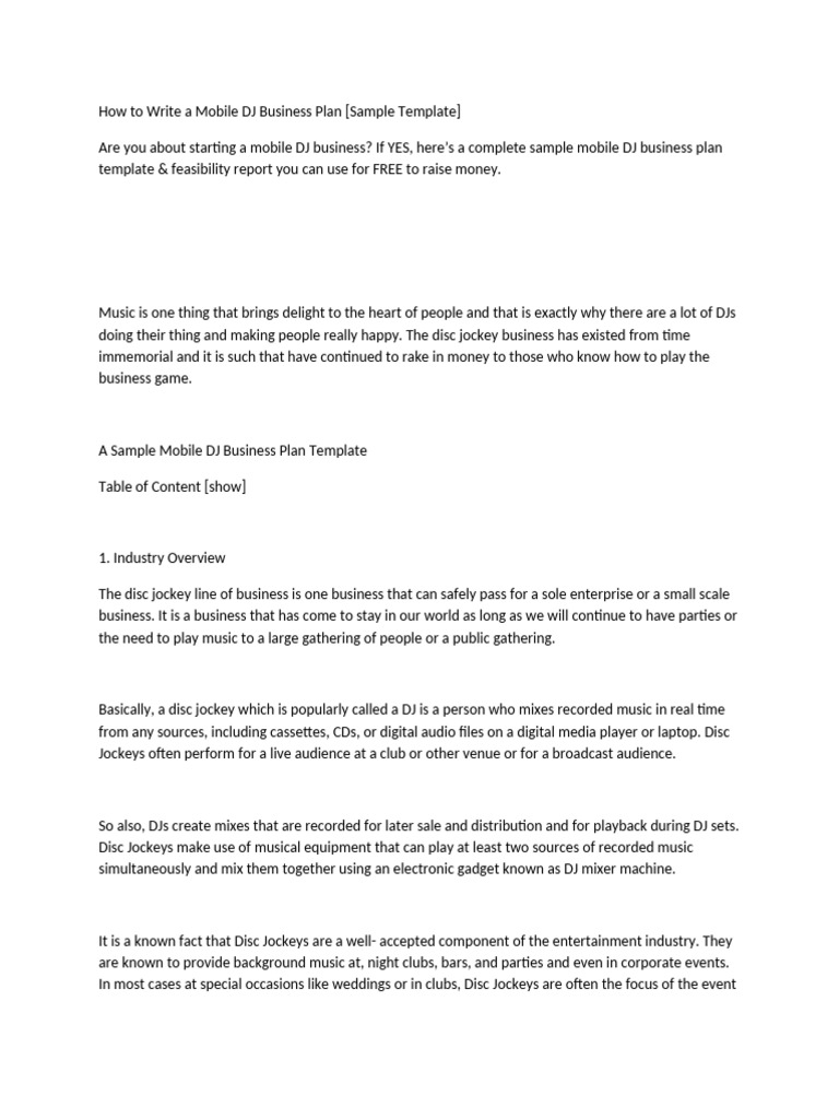 How To Write A Mobile DJ Business Plan (Sample Template) | PDF | Disc ...