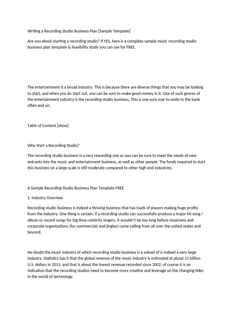 Writing a Recording Studio Business Plan [Sample Template] | PDF | Advertising | Marketing