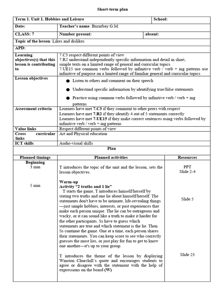 Lesson Plan | PDF | Learning | Teachers