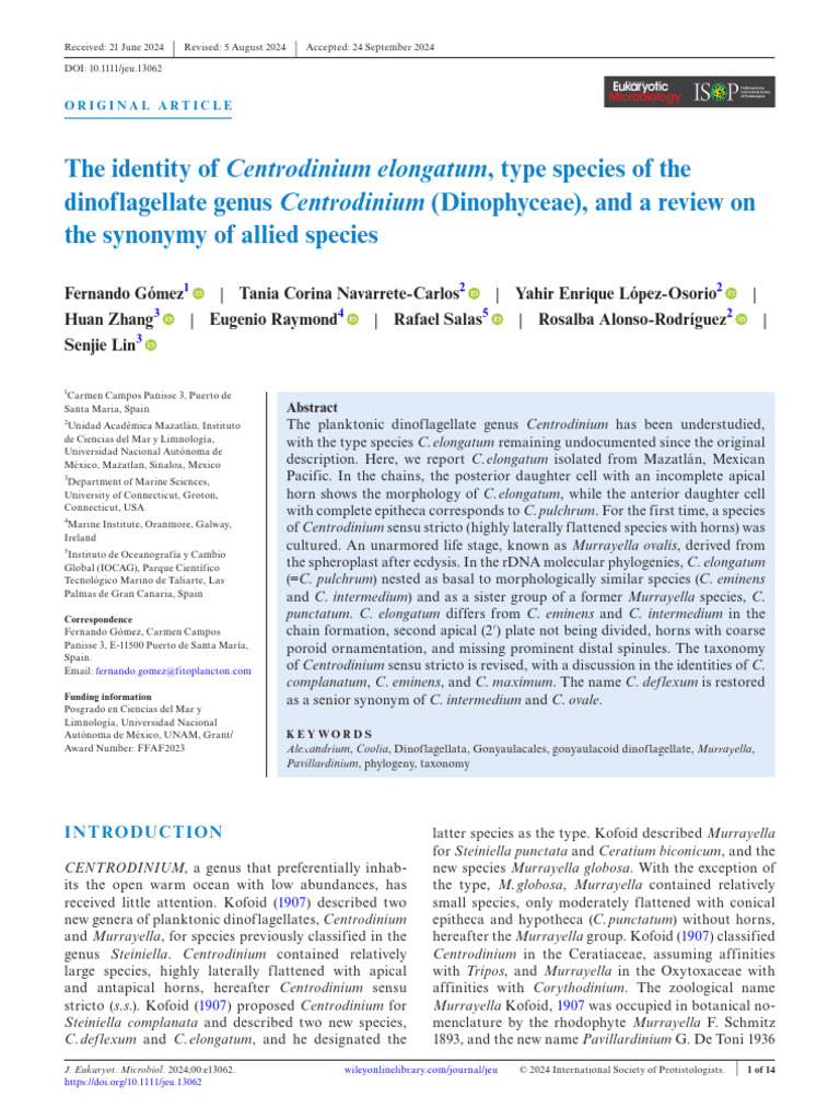 Gomez Et Al 2024 Centrodinium Elongatum | PDF | Anatomical Terms Of ...