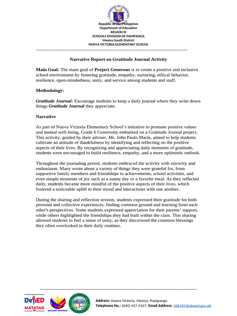 GRADE-6-GENEROSITY-PROJECT-Gratitude Journal | PDF | Gratitude | Psychology