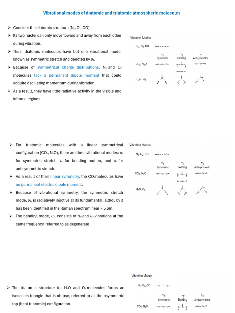 Vibrational Modes of Diatomic and Triatomic Atmospheric Molecules | PDF ...