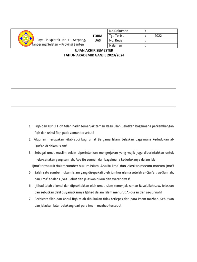 UAS Fikih Dan Usul Fiq | PDF