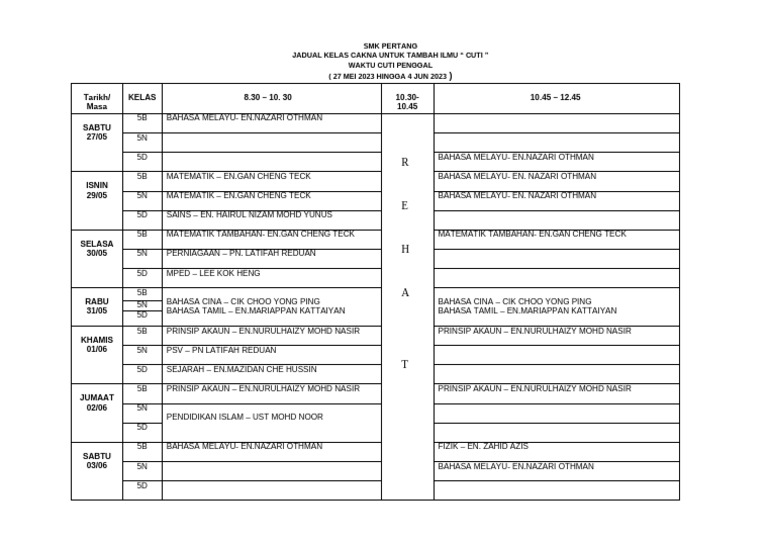 Jadual Program Cuti Penggal 1 2023 | PDF