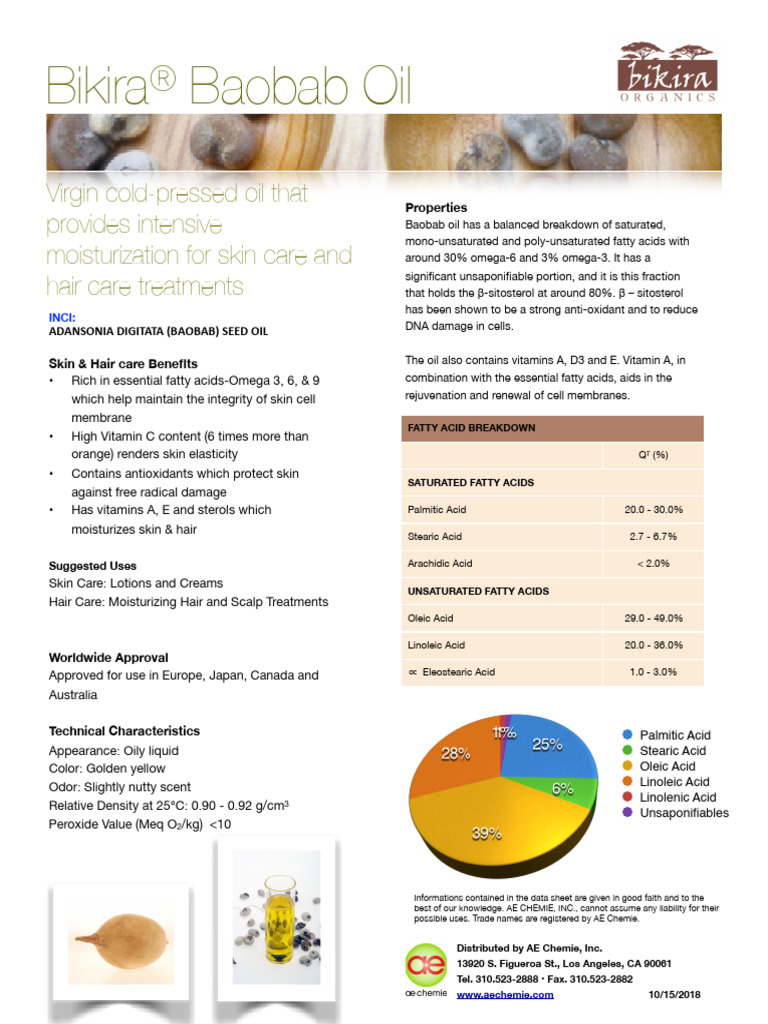 bikira-baobab-oil-tds | PDF | Fatty Acid | Antioxidant