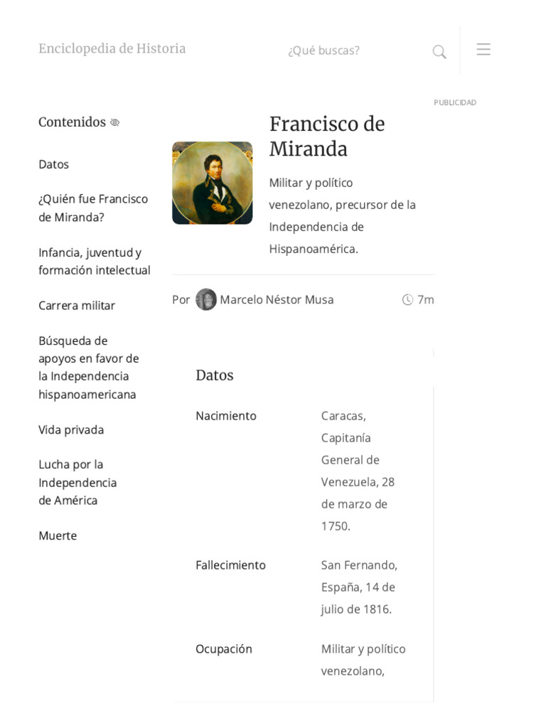 ¿Quién Fue Francisco de Miranda - Biografía, Vida y Muerte | PDF