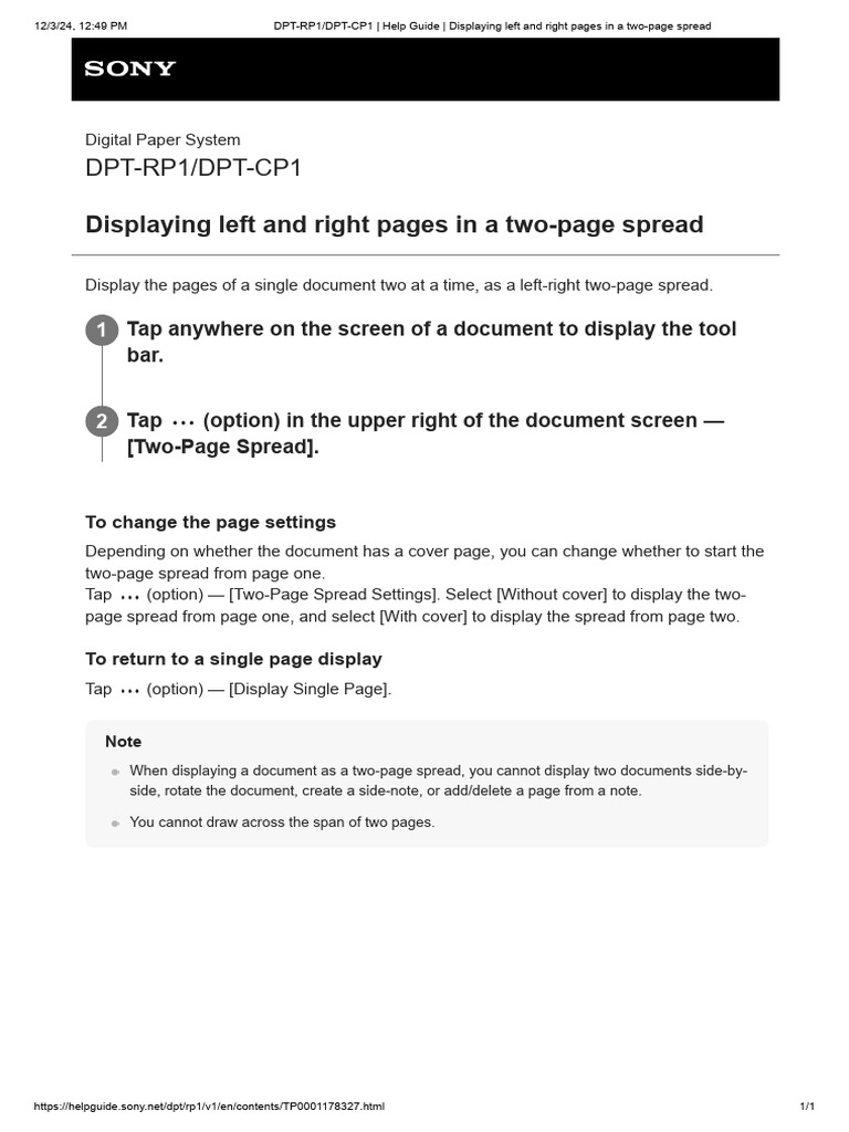 DPT-RP1 - DPT-CP1 - Help Guide - Displaying Left and Right Pages in A Two-Page Spread | PDF