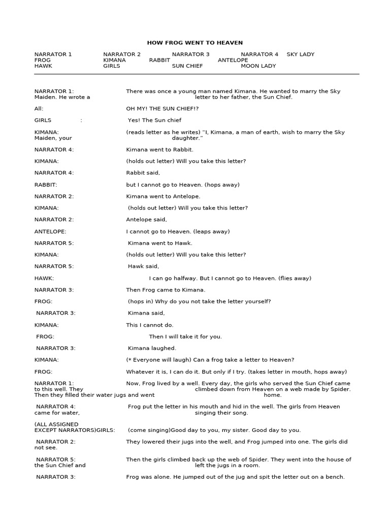 HOW-FROG-WENT-TO-HEAVEN-SCRIPT-Chambers Theater | PDF | Traditional Stories