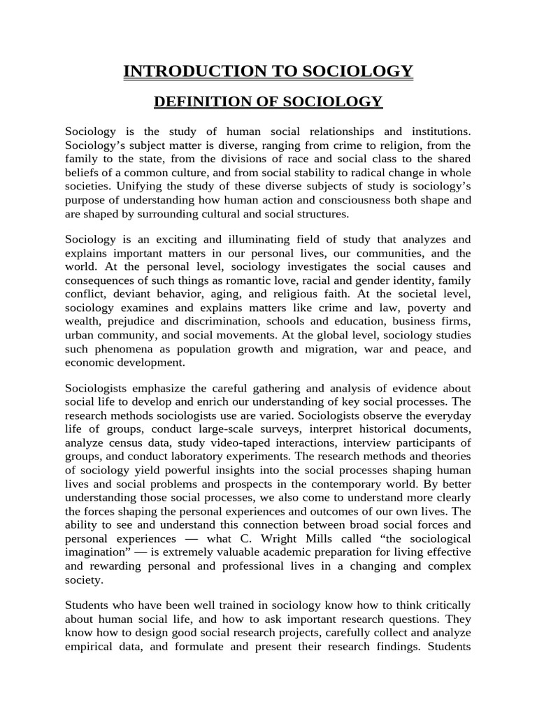 INTRODUCTION TO SOCIOLOGY | PDF | Sociology | Social Sciences
