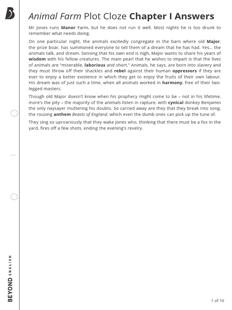 Animal Farm Plot Cloze Answers | PDF