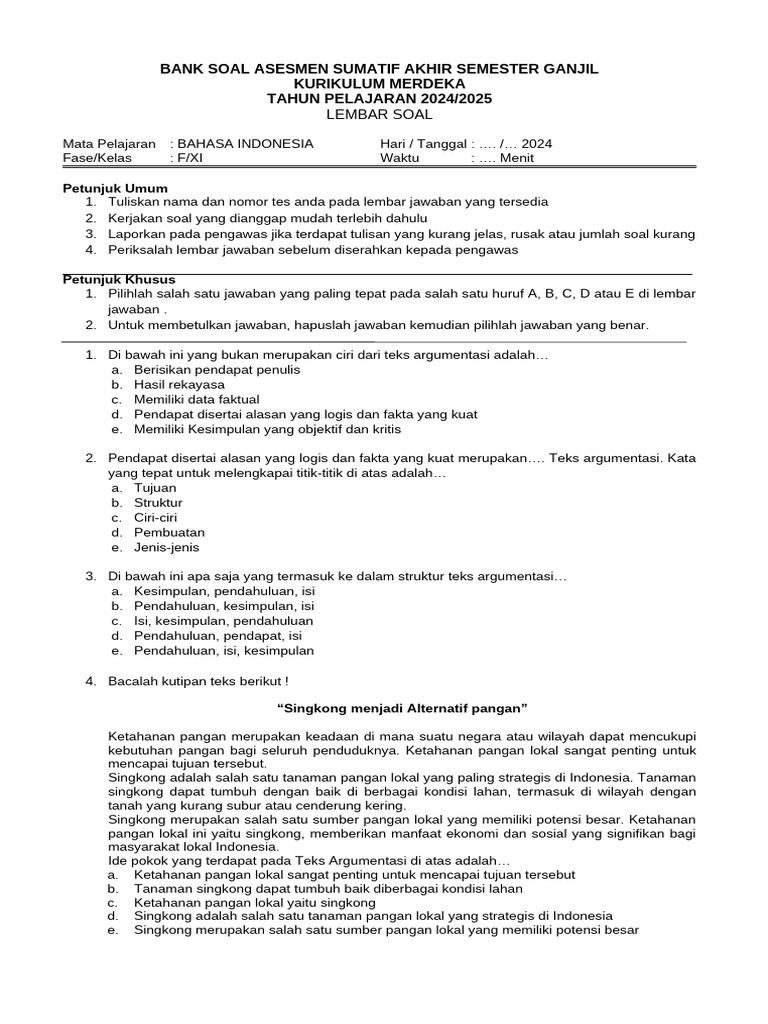 Soal Uh Xi Bindo | PDF