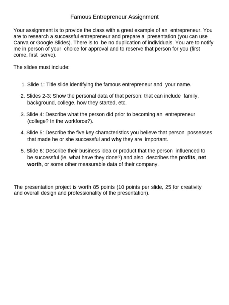 Famous Entrepreneur Assignment | PDF