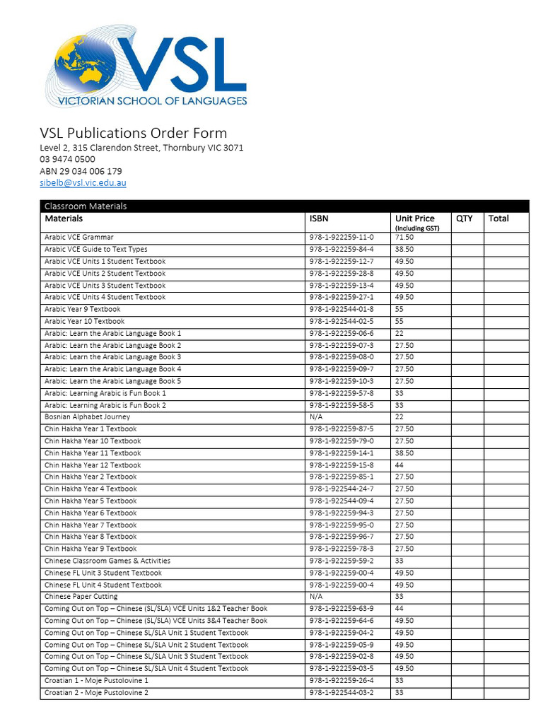 VSL Publications Order Form | PDF | Textbook | Writing