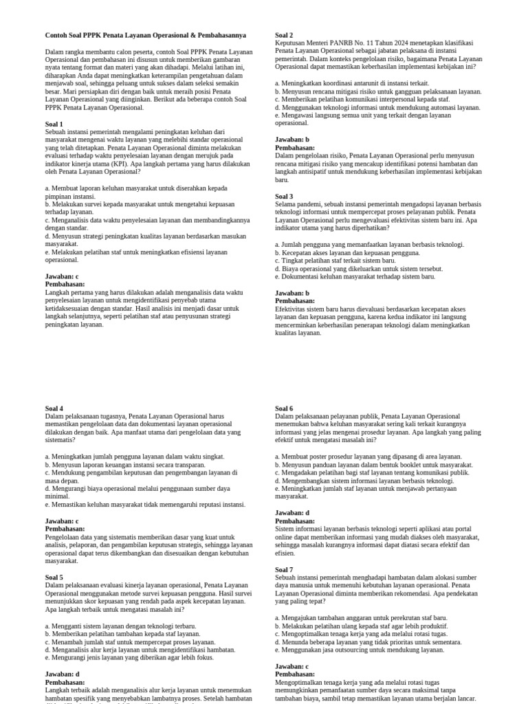 Contoh Soal PPPK Penata Layanan Operasional | PDF