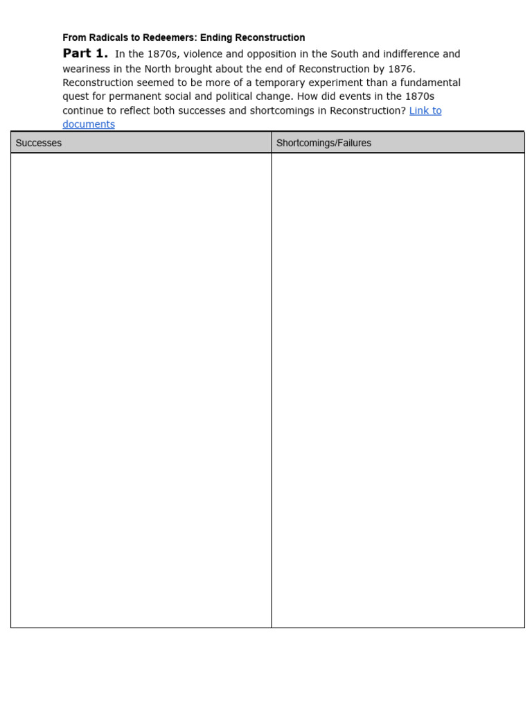 From Radicals to Redeemers_ Ending Reconstruction Handout.docx | PDF