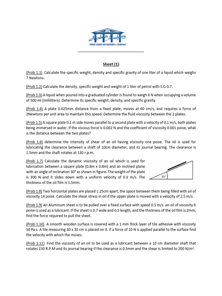 sheet 1 | PDF | Viscosity | Shear Stress