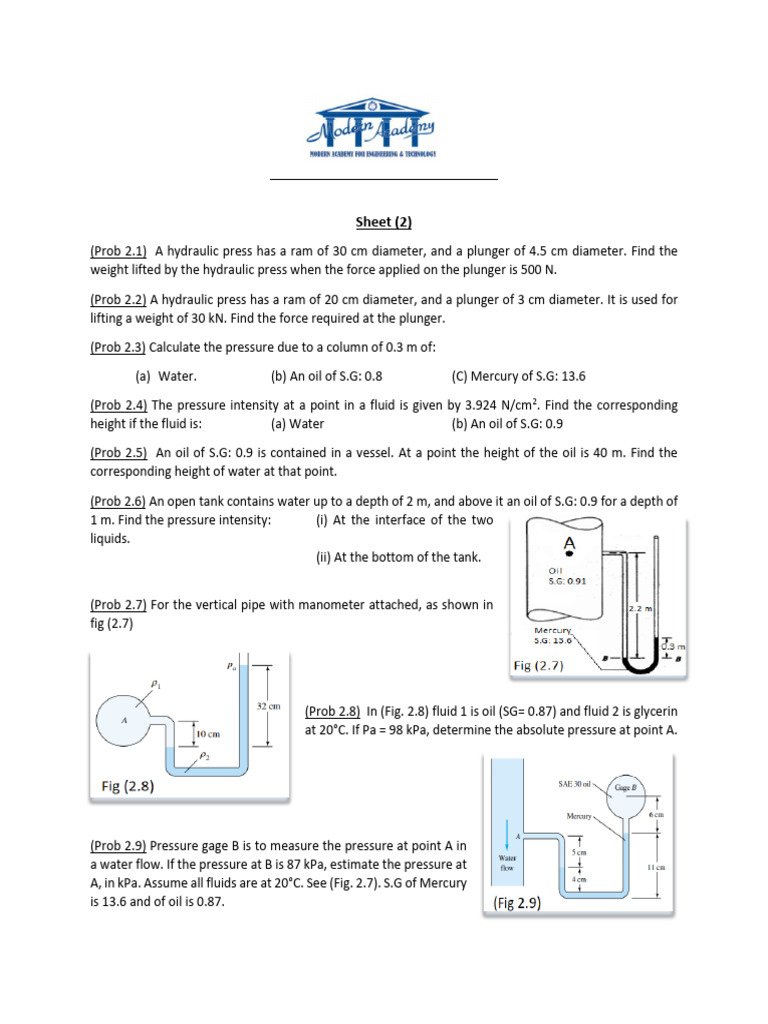 sheet 2 | PDF | Pressure | Pressure Measurement