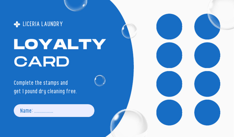 Blue & White Modern Laundry Service Loyalty business Card | PDF