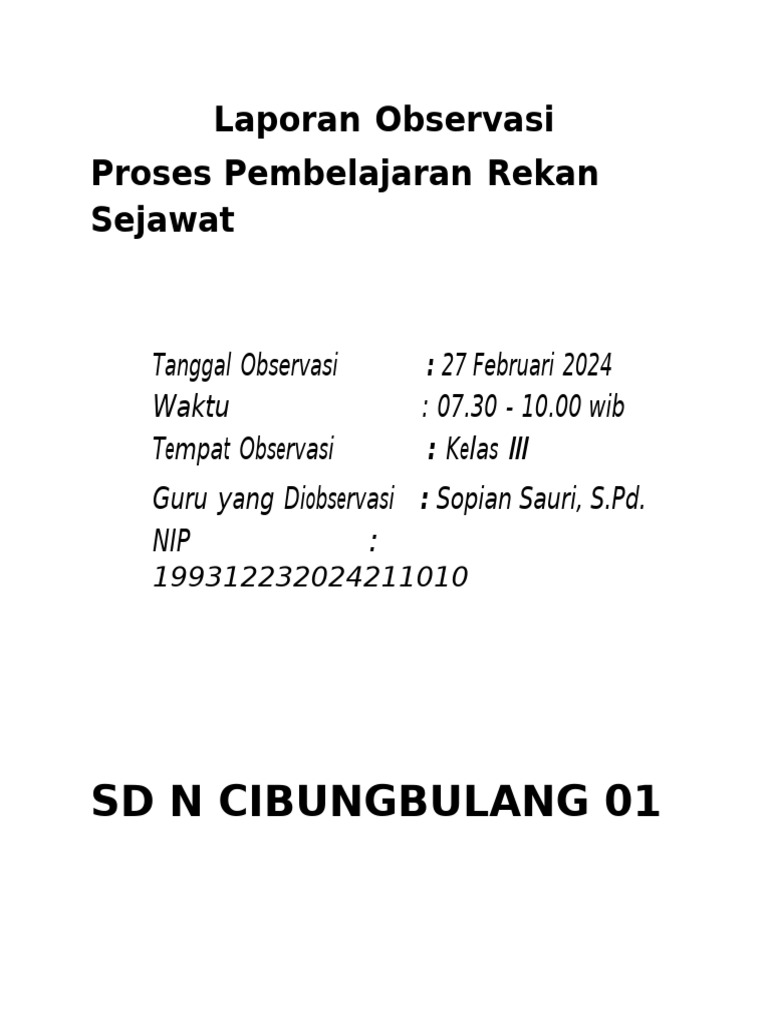 Laporan Observasi Rekan Sejawat (Sopian Sauri) | PDF