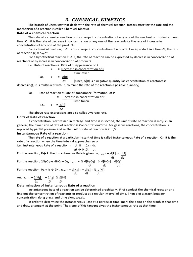 Chapter 3. Chemical Kinetics-Notes | PDF | Reaction Rate | Activation ...