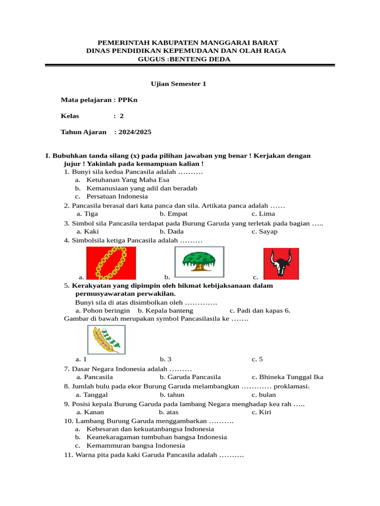 SOAL PPKN KELAS 2 SEMESTER 1 | PDF