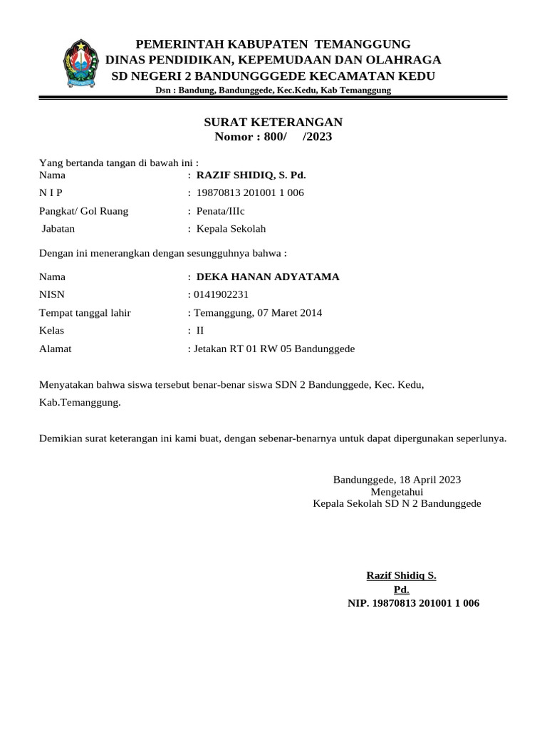 SURAT KETERANGAN anak | PDF