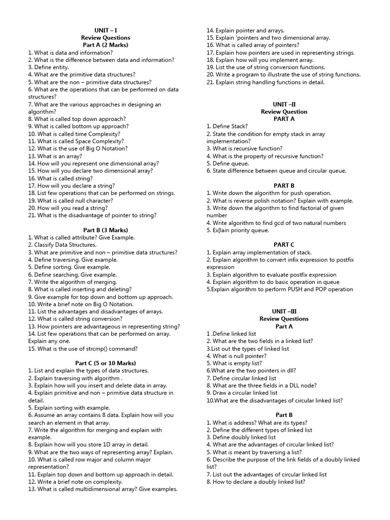Unit-Qns - Data Structures Using C | PDF | String (Computer Science) | Queue (Abstract Data Type)