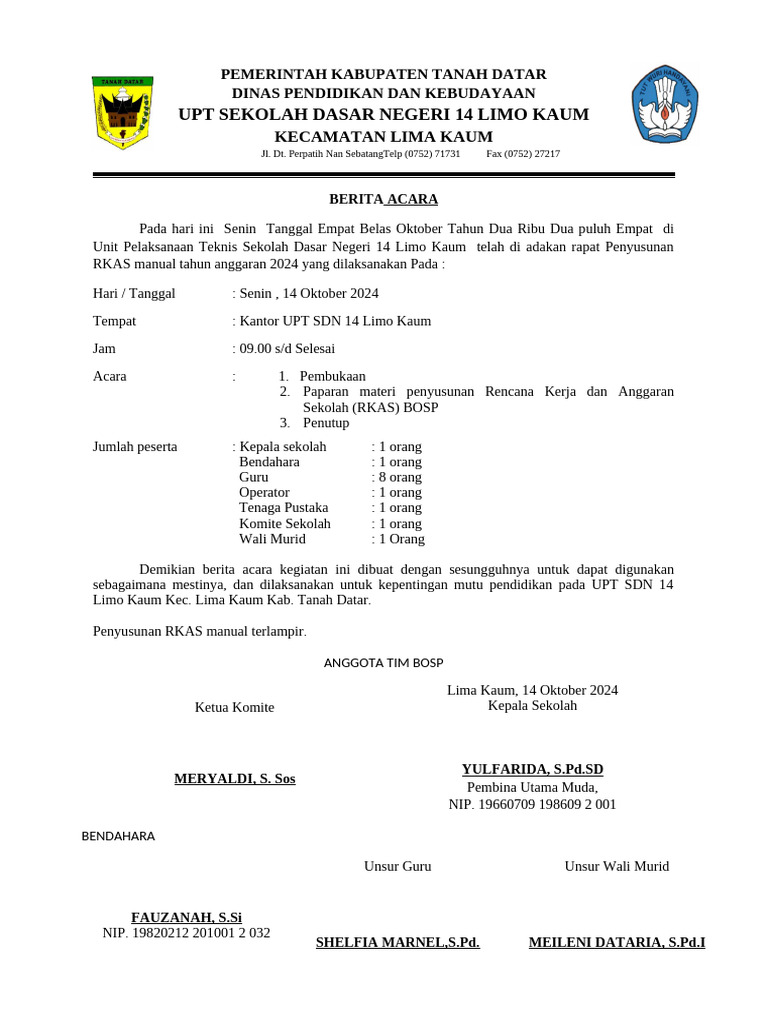 Berita Acara RKAS 2025 | PDF