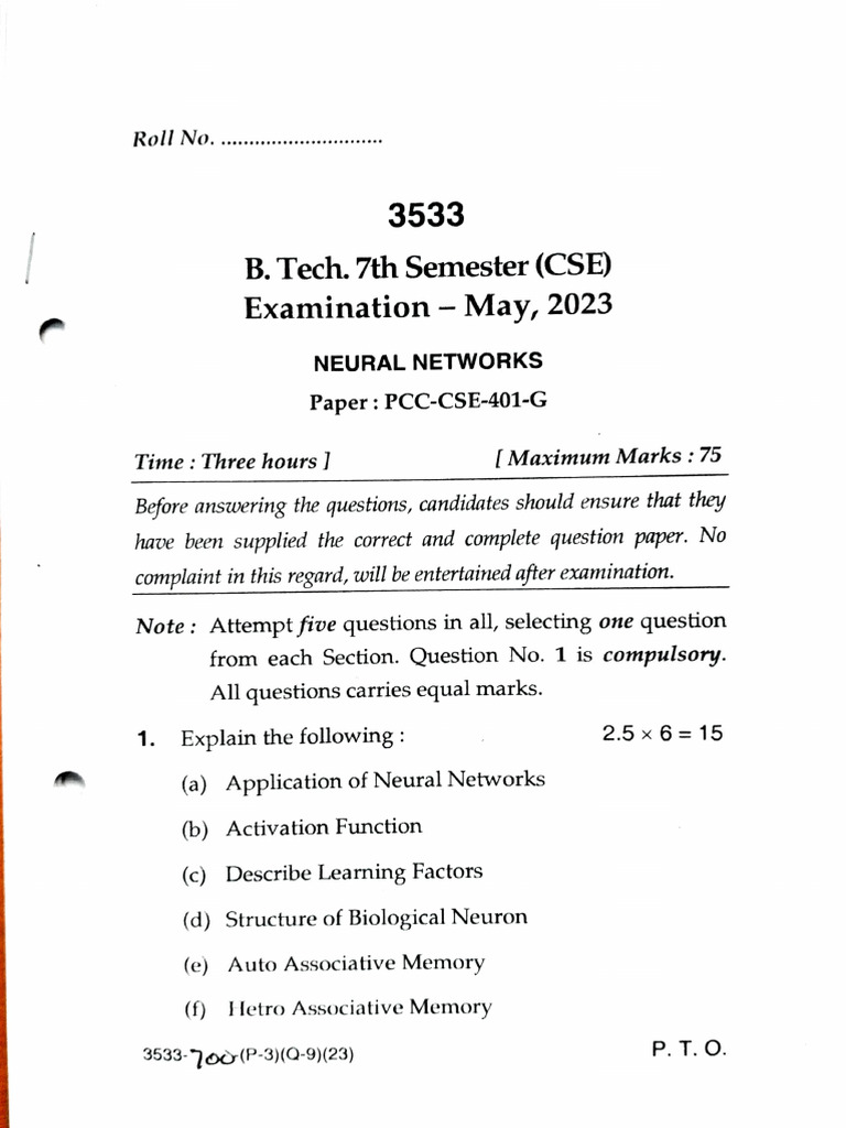 NN-mdu-previousyears | PDF | Artificial Neural Network | Theoretical Computer Science