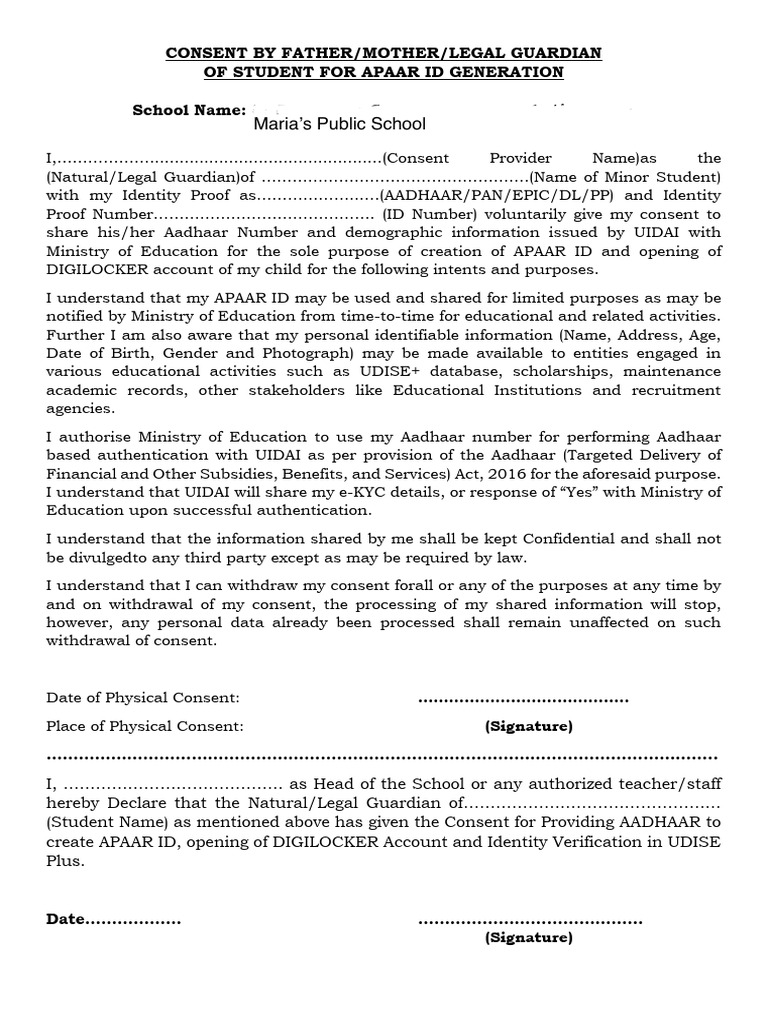 Apaar Consent Form (1) | PDF | Privacy | Justice