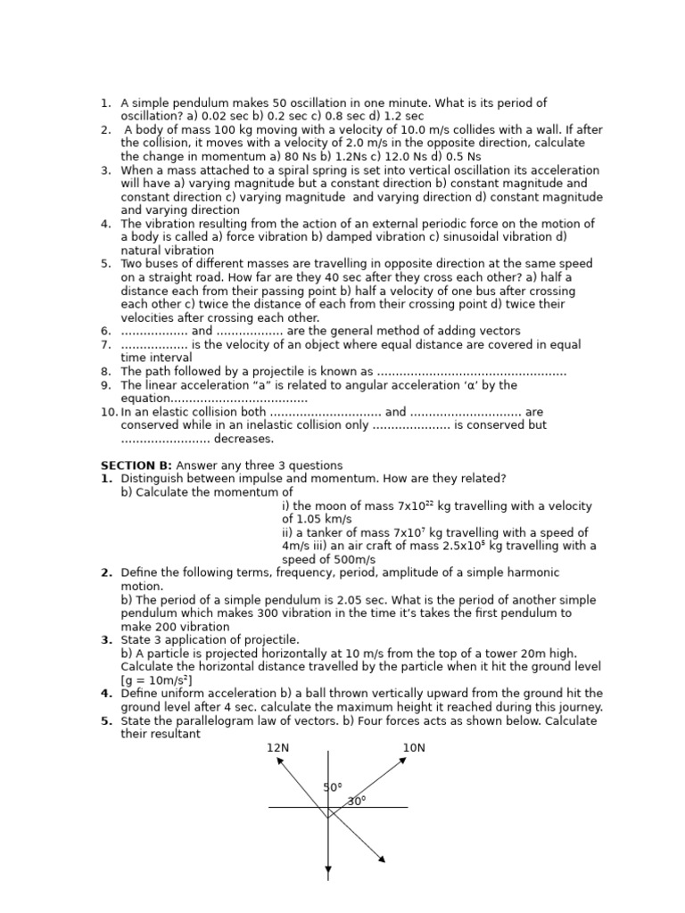 SS2 Examination | PDF | Oscillation | Velocity