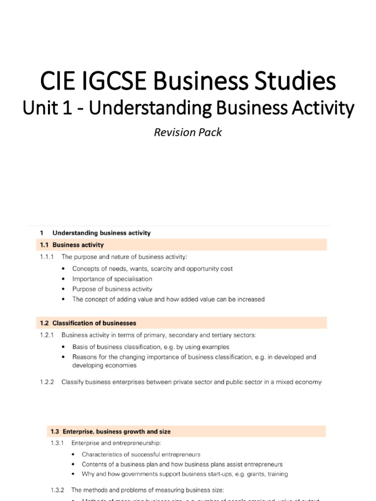 CIE IGCSE Business Unit 1 Revision Pack | PDF | Franchising | Business ...