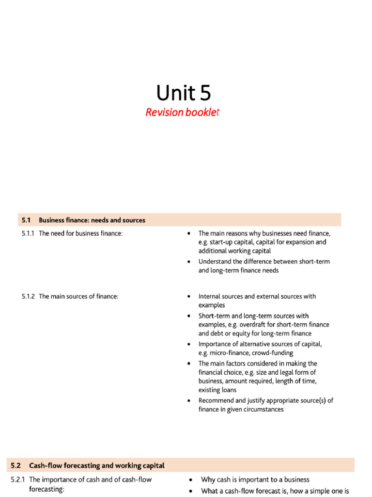 Cie Igcse Business Unit 5 Revision Pack Pdf Balance Sheet Revenue