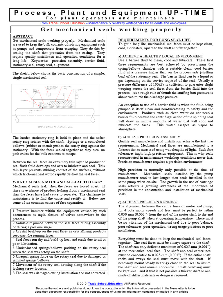 Mechanical Seal Maintenance Guide | PDF | Pump | Mechanical Engineering