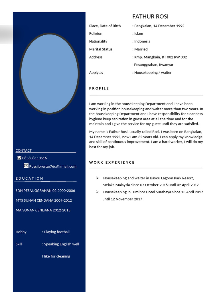 Fathur Rosi: Housekeeping Profile | PDF