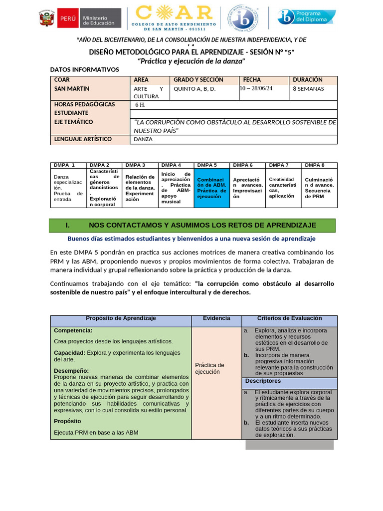 5to Dmpa 5 Danza 2024 | PDF | Bailes | Conocimiento