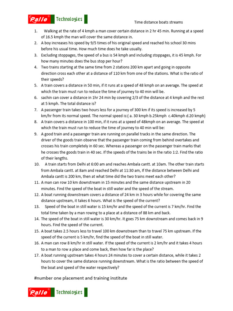 Time Distance - Boats Steams | PDF | Speed | Train
