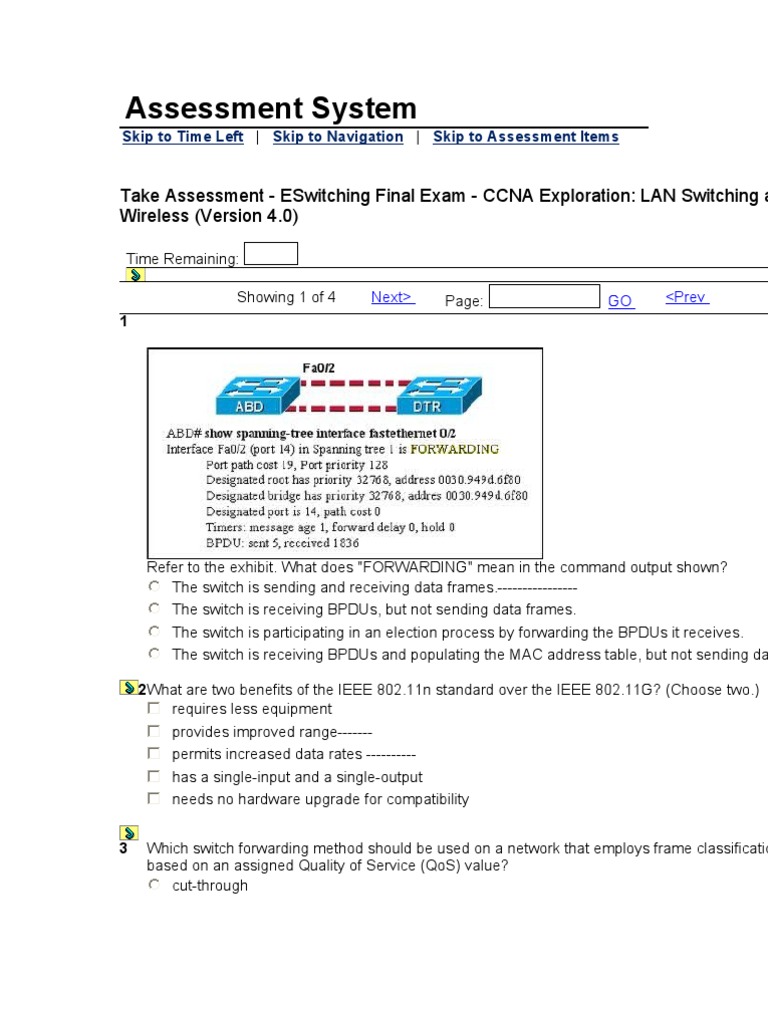CCNA 3 Final Exam | PDF | Network Switch | Wireless Lan