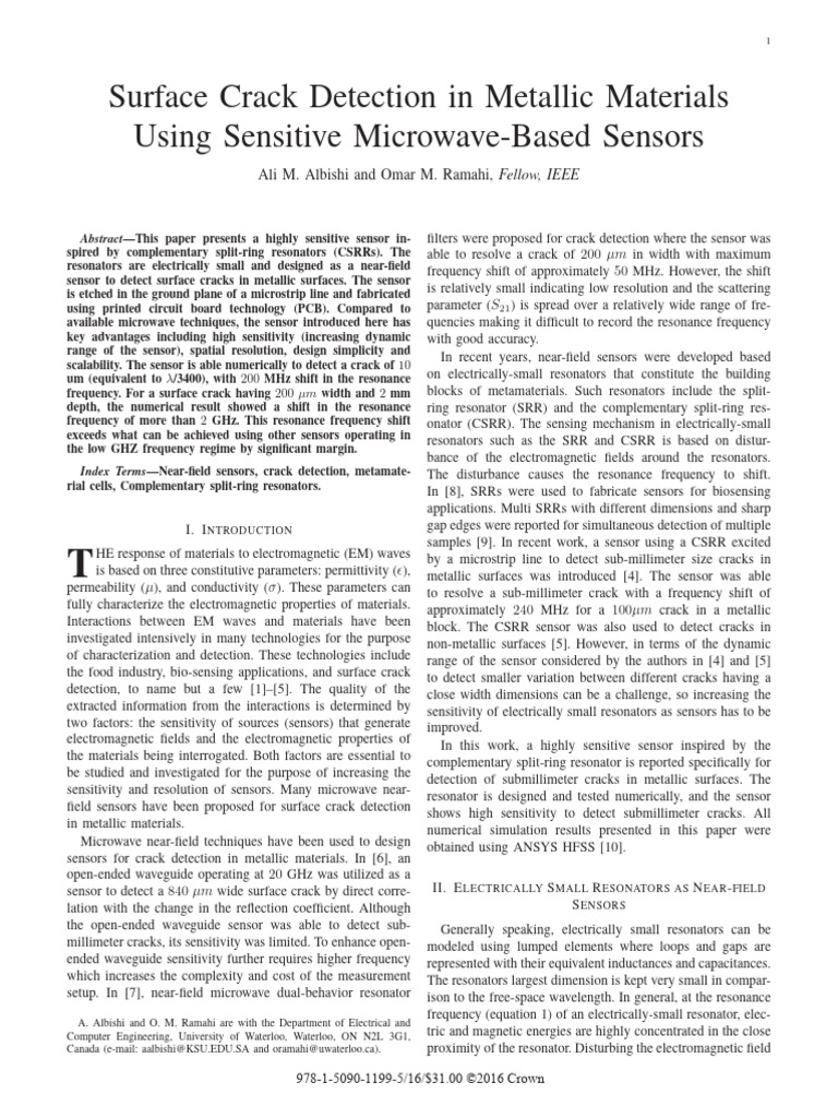 Surface Crack Detection In Metallic Materials Using Sensitive Microwave