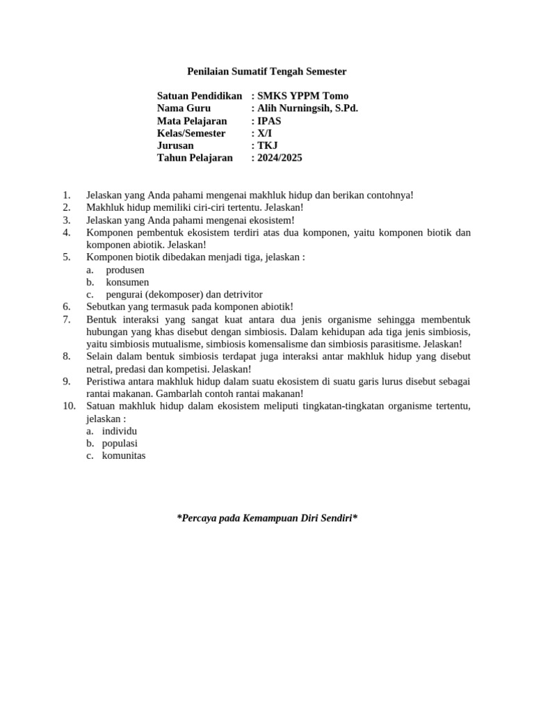 PSTS IPAS X TKJ 2024 2025 | PDF