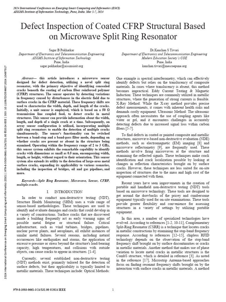 Defect Inspection Of Coated Cfrp Structural Based On Microwave Split Ring Resonator Pdf