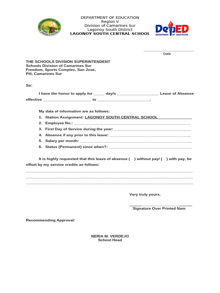 Leave of Absence Application Form | PDF | Medicine | Health Care