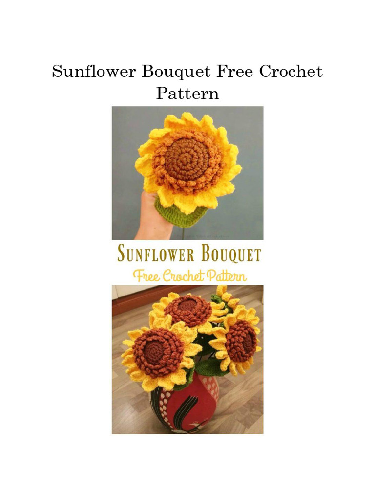 Free Crochet Sunflower Bouquet Pattern | PDF | Crochet | Worsted