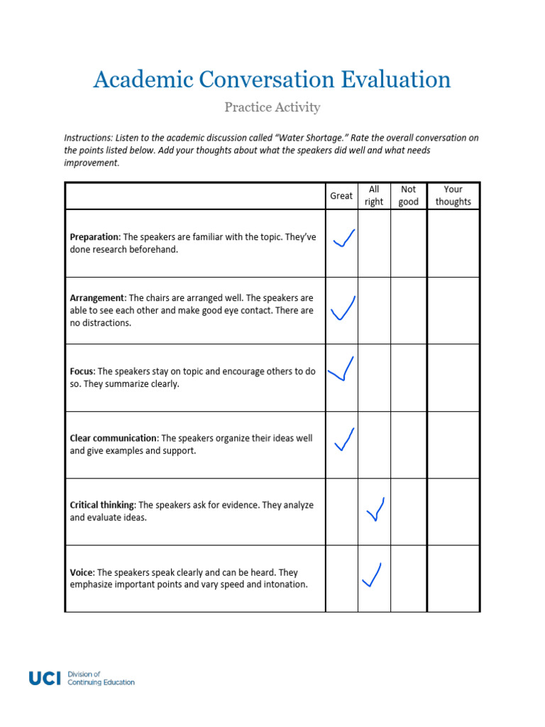 Discussion Evaluation Handout | PDF
