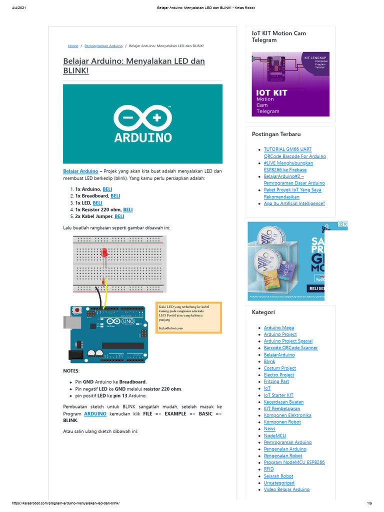 Belajar Arduino_ Menyalakan LED dan BLINK! - Kelas Robot | PDF