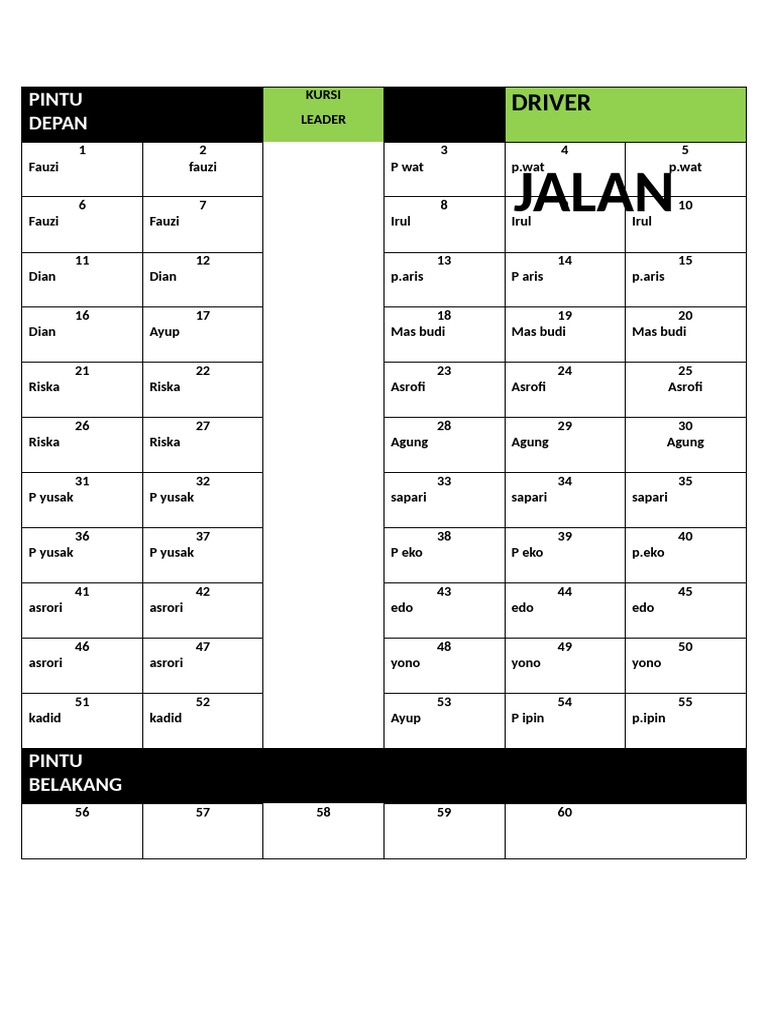 DENAH DUDUK BUS 60 Seat | PDF